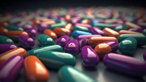 Colorful Pill Capsules In 3d Render Background 3d Render Render
