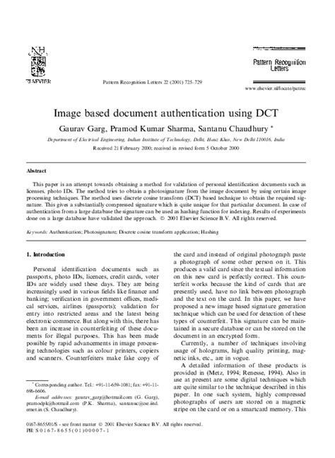 Pdf Image Based Document Authentication Using Dct