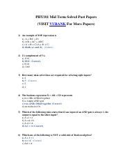 PHY101 Solved Quiz For Mid Term Preperation 1 Pdf PHY101 Mid Term Solved Past Papers VISIT