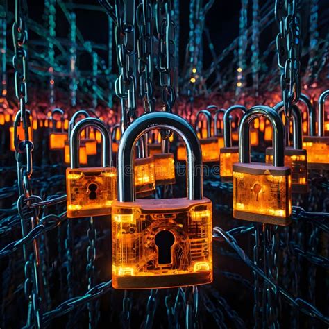A Cyber Security Network Featuring Glowing Padlocks Stock Illustration Illustration Of Secure