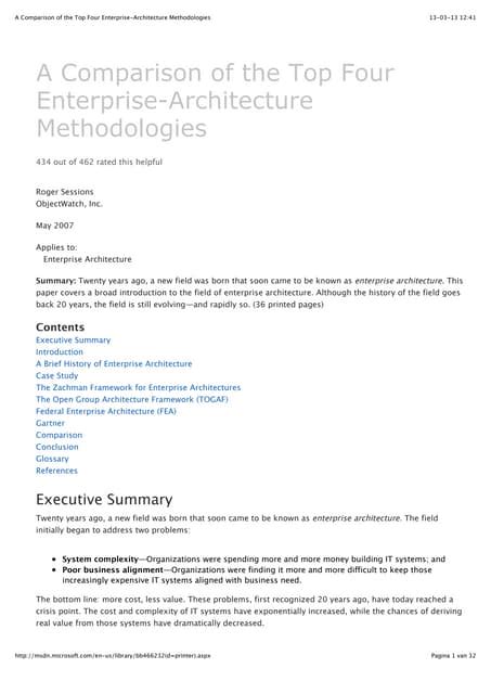 A Comparison Of The Top Four Enterprise Architecture Methodologies
