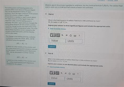 Solved The Boiling Point And Freezing Points Of A Solution Chegg