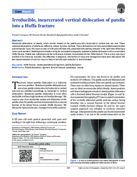 Pdf Irreducible Incarcerated Vertical Dislocation Of Patella Into A