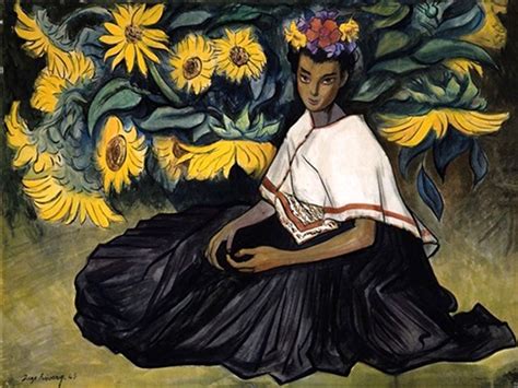 Mujer Con Girasoles Woman With Sunflowers By Diego Rivera Watercolor