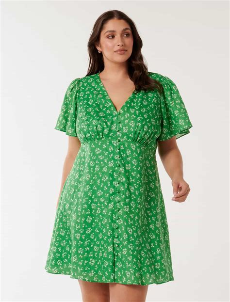 Sara Curve Linen Mini Dress In Green Floral Size 16 To 22 Womens