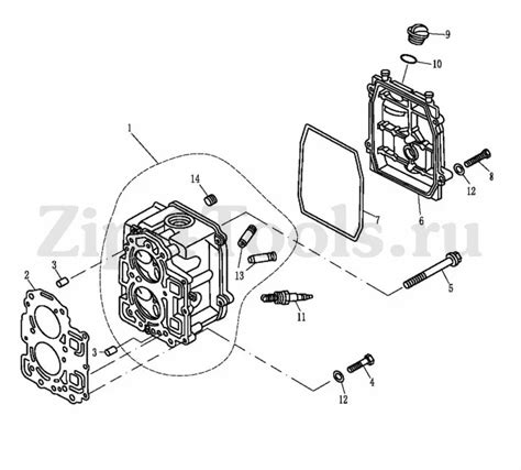 Головка цилиндра Деталировка 4 х тактного лодочного мотора Parsun Парсун F6 Bm