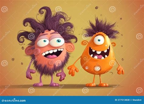 Funny Strange Cartoon Characters Are Smiling Beautiful Illustration