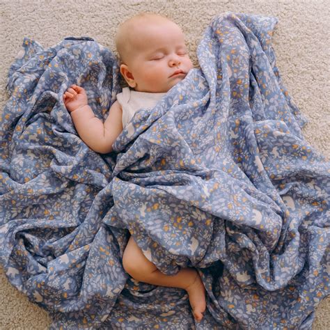 Forest Friends Cornflower Organic Muslin Wrap Swaddle Fox And Fallow