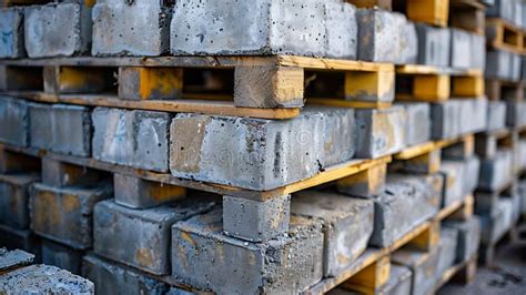 Generative Ai Concrete Cinder Blocks In Industrial Pallets Grey Brick