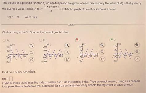 Solved The Values Of A Periodic Function Ft In One Full
