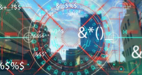 Animation Of Scope Scanning And Data Processing With Cityscape In The Background Stock Video