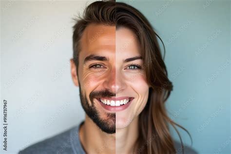 Gender Identity Female And Male Appearances Half A Face Each In A