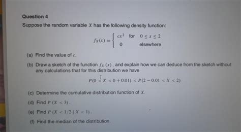 Solved Suppose The Random Variable X Has The Following Chegg