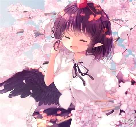 Kemo Chiharu Shameimaru Aya Touhou Highres 1girl D Bird Wings Black Hair Black Ribbon