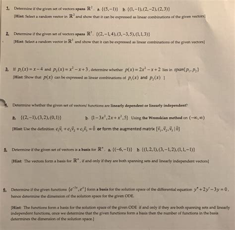 Solved 1 Determine If The Given Set Of Vectors Spans R2 A