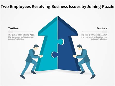Two Employees Resolving Business Issues By Joining Puzzle Ppt