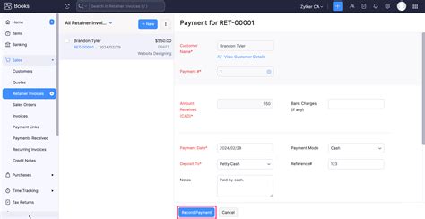 Basic Functions In Retainer Invoices Help Zoho Books