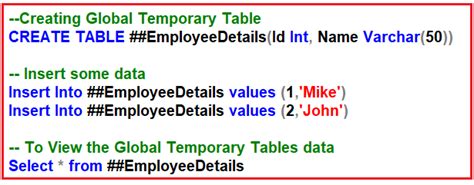 How To Use Global Temporary Table In Sql Server Elcho Table
