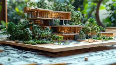 A Highly Detailed Architectural Model Of A Sustainable Building Featuring Greenery Stock Image