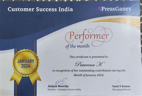 Praveena K On Linkedin Honored To Be Recognized As The Best Performer