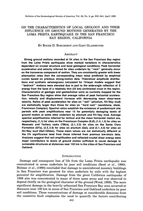 Pdf Influences Of Local Geology On Strong And Weak Ground Motions Recorded In The San
