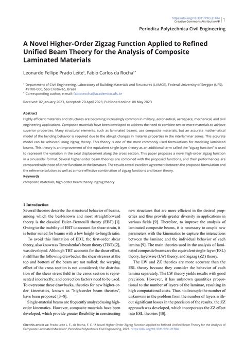 Pdf A Novel Higher Order Zigzag Function Applied To Refined Unified Beam Theory For The