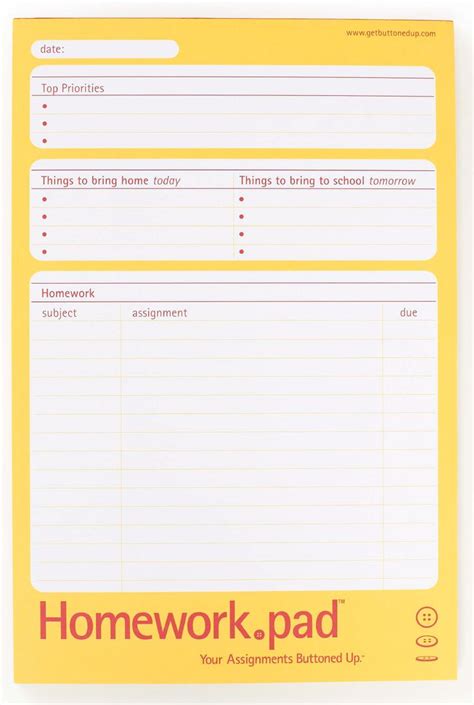 Homework Pad For Organized Assignments