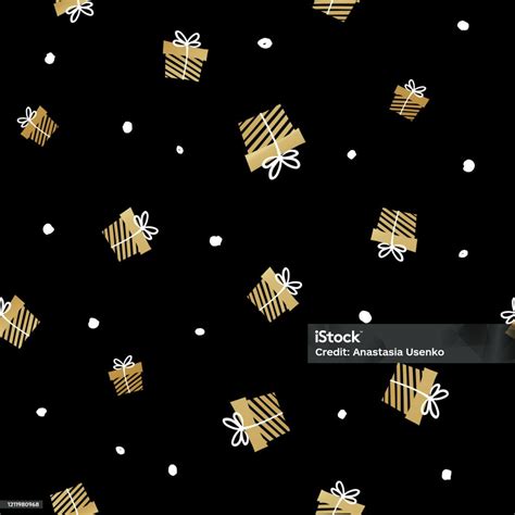 블랙과 골드 원활한 선물 패턴 경품 휴일 반복 패턴 선물 상자 일러스트 직물 섬유 포장지 인쇄 증정품에 대한 스톡 벡터 아트 및