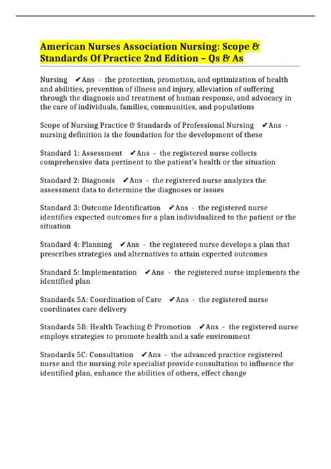 American Nurses Association Nursing Scope And Standards Of Practice 2nd Edition Qs And As Ana