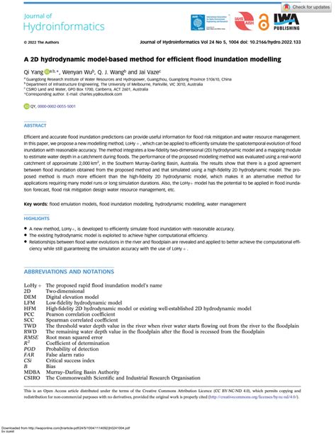 PDF A D Hydrodynamic Model Based Method For Efficient Flood Inundation Modelling