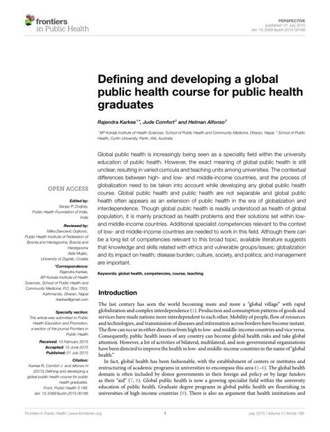Pdf Defining And Developing Global Public Health Course For Public