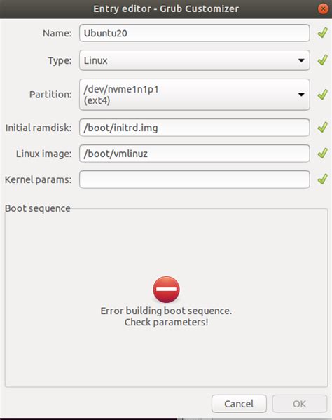 Error Building Boot Parameters Trying To Add Grub Partition With Grub Customizer Ask Ubuntu