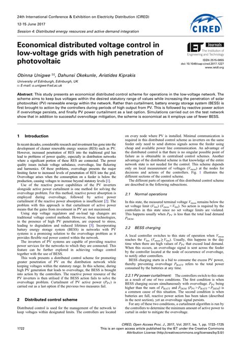 Pdf Economical Distributed Voltage Control In Low Voltage Grids With High Penetration Of