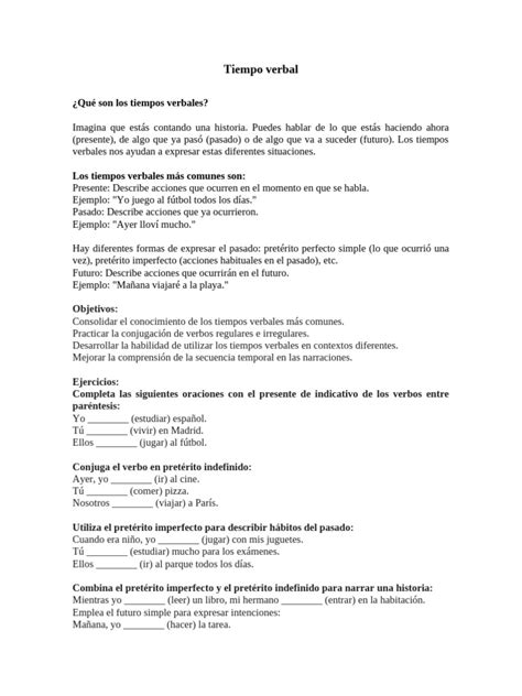 Guía De Tiempos Verbales En Español Pdf Verbo Tipología Lingüística