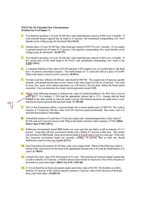Cnc Problemset 4 Fnce101 Problem Set 4 Fnce 101 Dr Chiraphol New