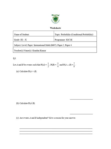 Probability Conditional Probability Pdf