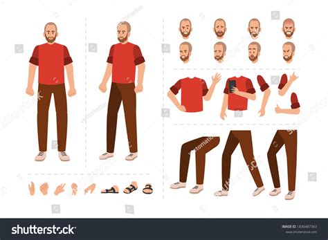 11 Man Character Various Facial Expressions Hand Gestures Body Leg