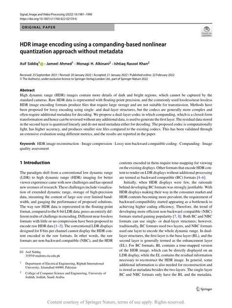 Hdr Image Encoding Using A Companding Based Nonlinear Quantization Approach Without Metadata