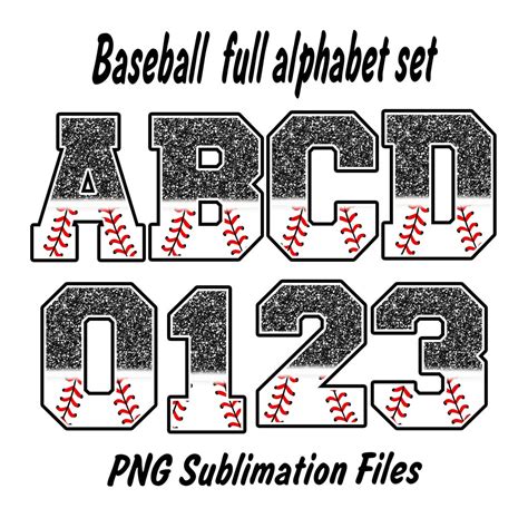 Baseball Sequin Faux Glitter Black Alphabet Letters And Number Set