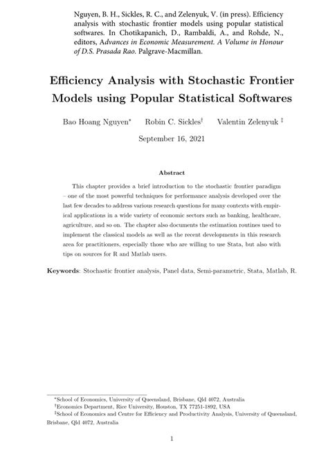 Pdf Efficiency Analysis With Stochastic Frontier Models Using Popular
