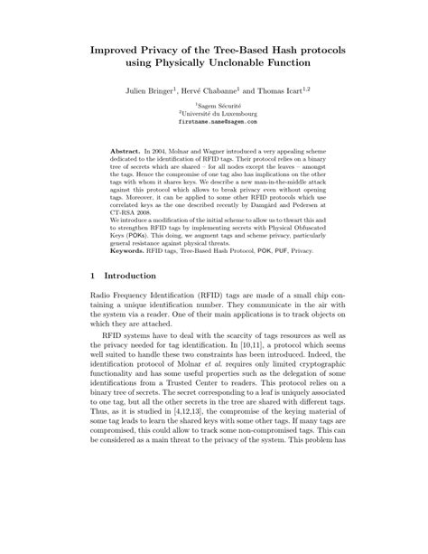 Pdf Improved Privacy Of The Tree Based Hash Protocols Using Physically Unclonable Function