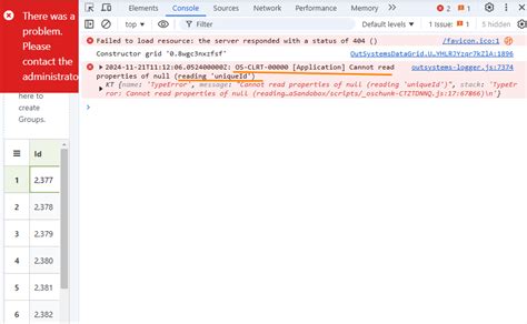 error reading a null uniqueid when using data grid outsystems support