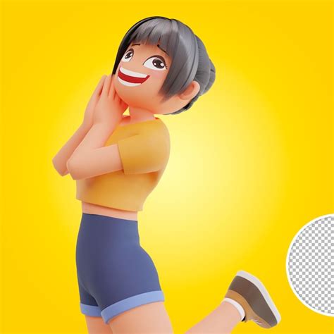 Premium Psd Sexy Girls Smiling Posing Happy 3d Cartoon Illustration