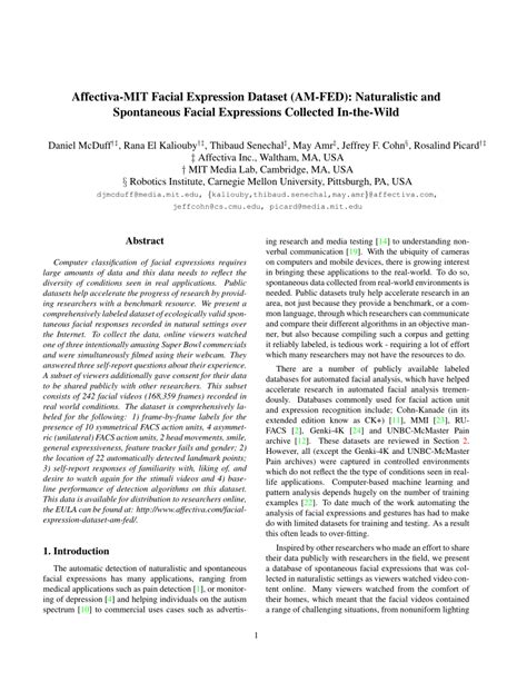 Pdf Affectiva Mit Facial Expression Dataset Am Fed Naturalistic And Spontaneous Facial
