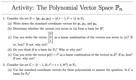 Solved Activity The Polynomial Vector Space Pn 1 Consider