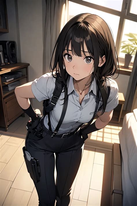 손에 카메라를 들고 방에 서 있는 애니메이션 소녀 Seaart Ai