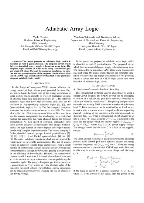 Pdf Adiabatic Array Logic