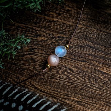 日月之光藍光月光石 太陽石蠟繩項鍊Moon stone Sun stone Necklace