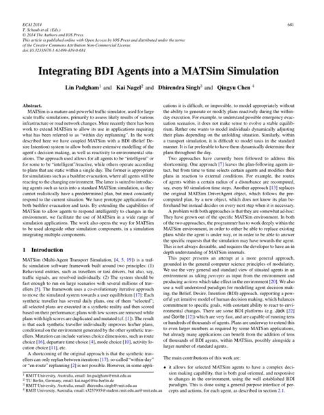 Pdf Integrating Bdi Agents Into A Matsim Simulation