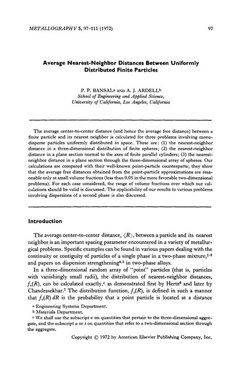 Pdf Average Nearest Neighbor Distances Between Uniformly Distributed Finite Particles